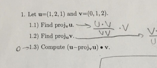 Solved 1.1) Find projvu 1.2) Find projev. o 1.3) Compute | Chegg.com