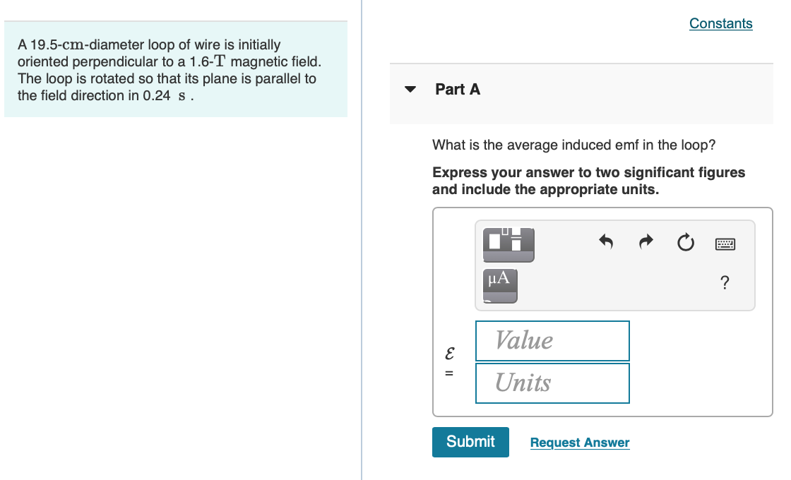 Solved Constants A 19.5-cm-diameter loop of wire is | Chegg.com
