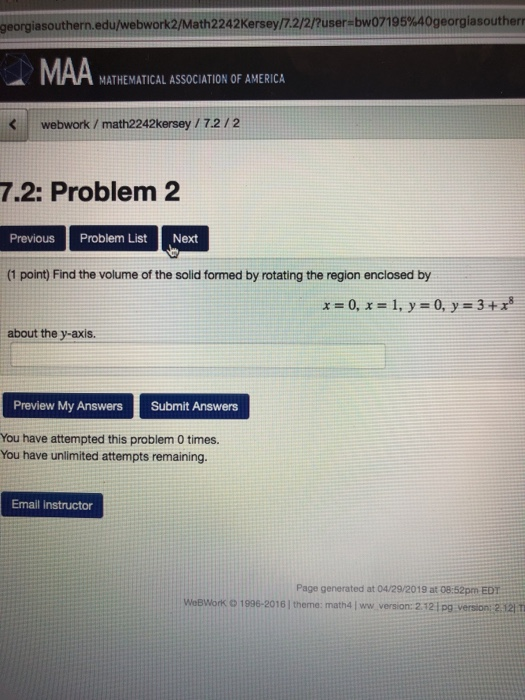 Solved georgiasouthern.edu/webwork2/Math 2242 | Chegg.com