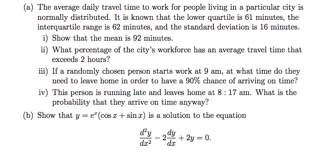 Solved (a) The average daily travel time to work for people | Chegg.com