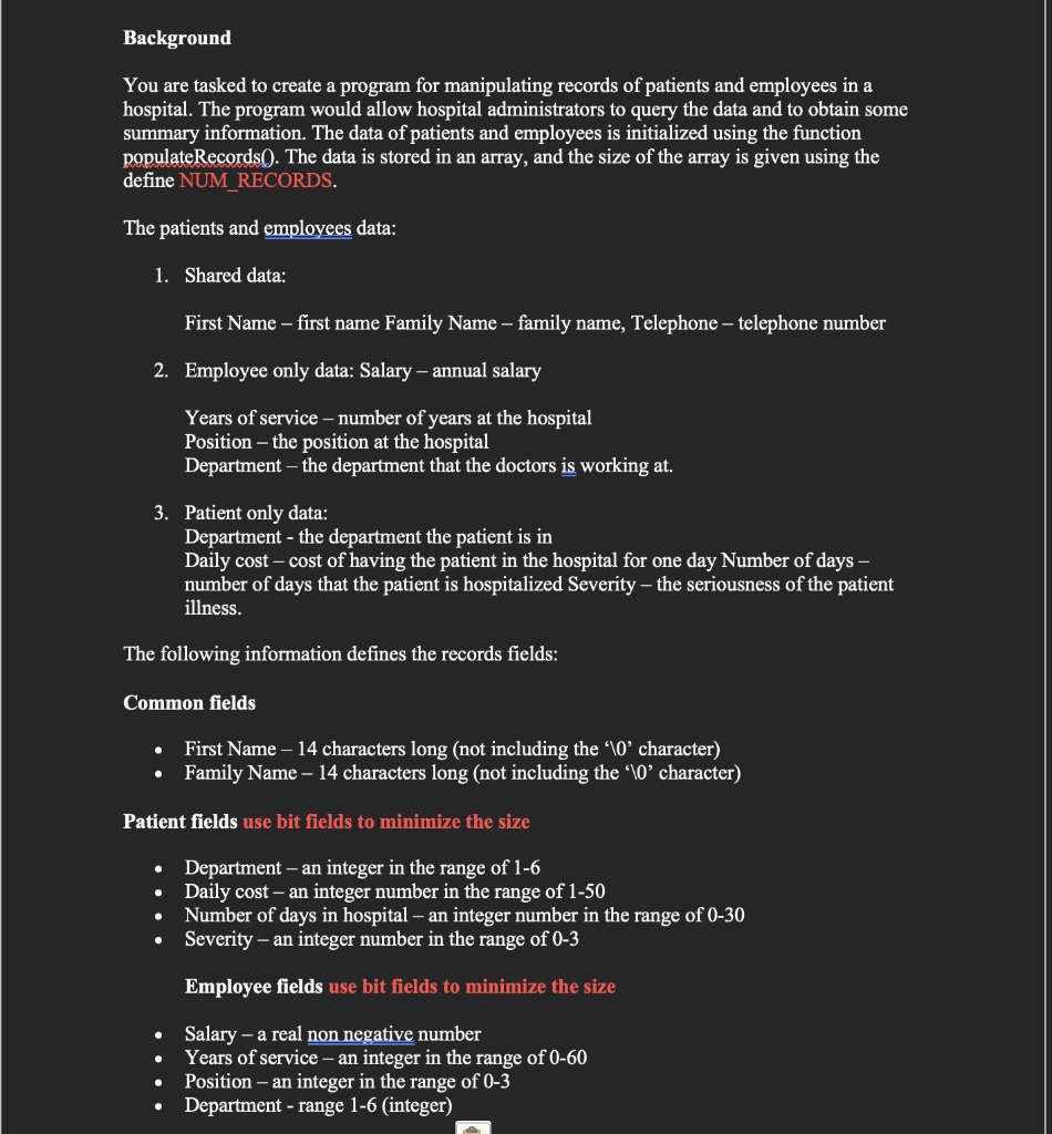 Solved Background You are tasked to create a program for | Chegg.com