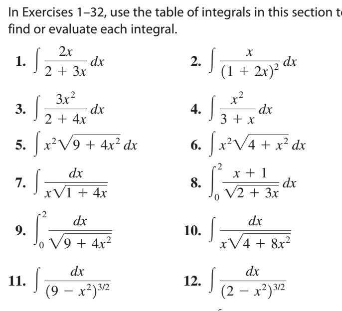 Solved In Exercises 1-32, use the table of integrals in this | Chegg.com