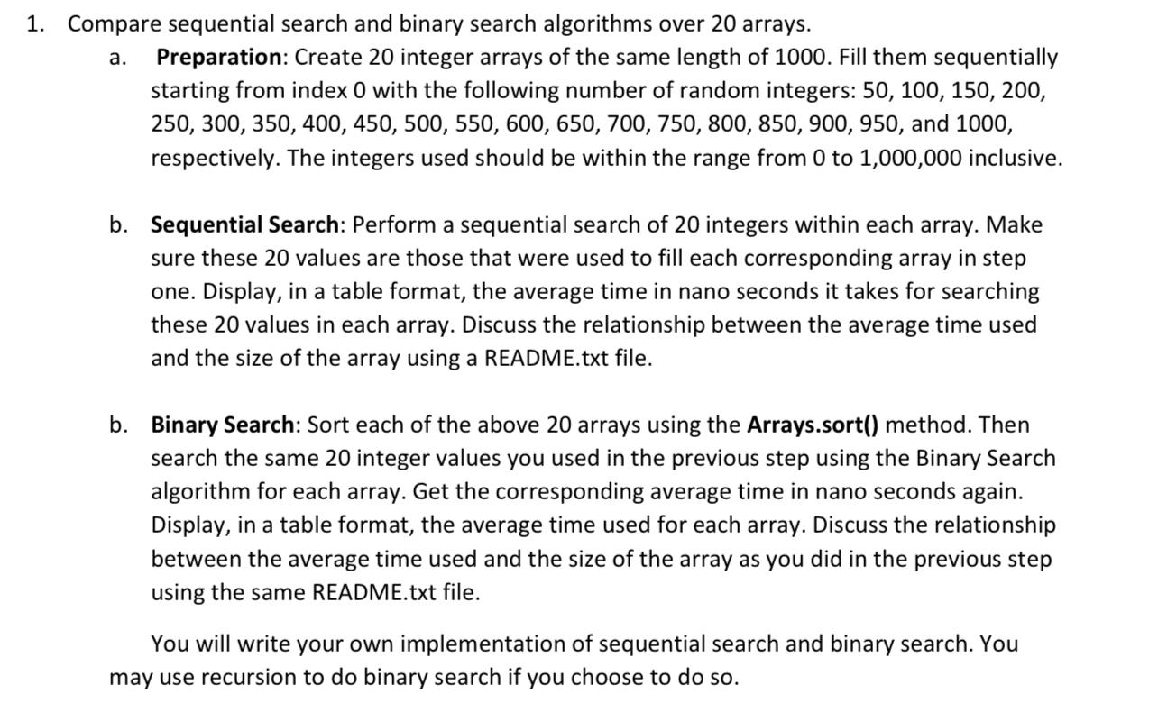 Solved 1. Compare sequential search and binary search | Chegg.com