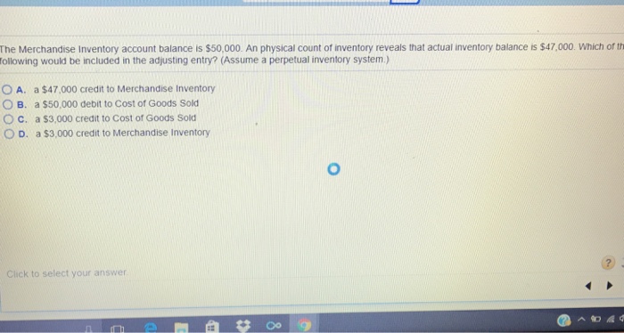 Solved The Merchandise Inventory account balance is $50,000. | Chegg.com