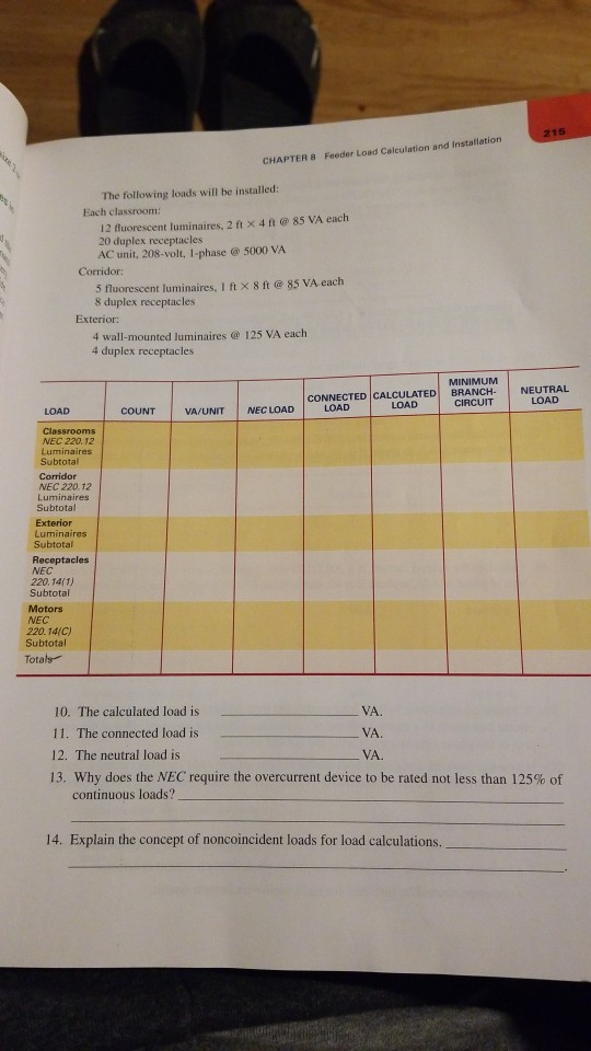 CHAPTERS Feeder Load Calculation and installation The | Chegg.com