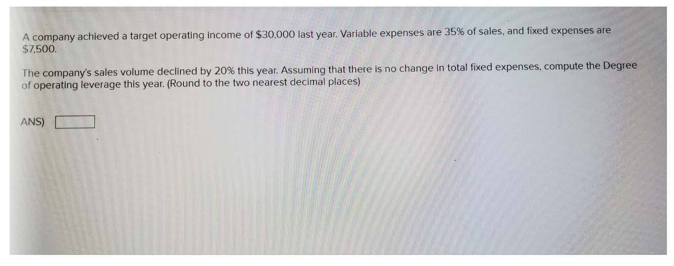 Solved A company achieved a target operating income of | Chegg.com