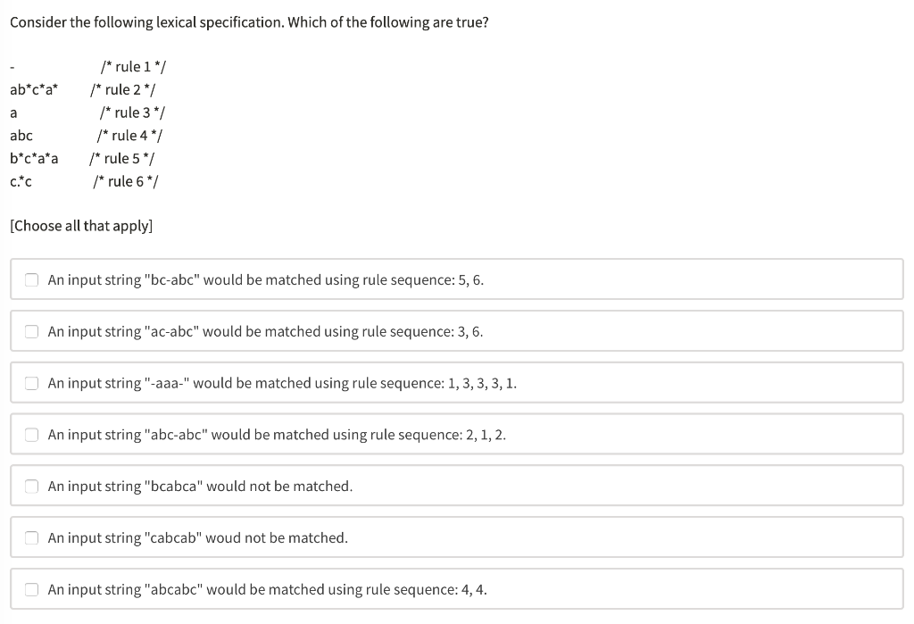 Solved Consider the following lexical specification. Which | Chegg.com