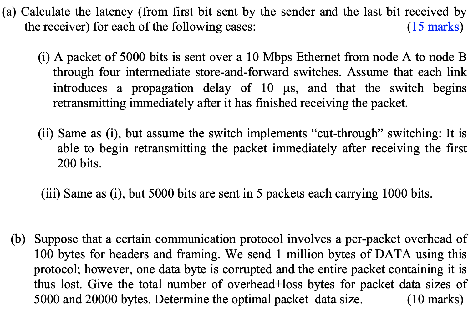 Calculate the latency (from first bit sent by the | Chegg.com