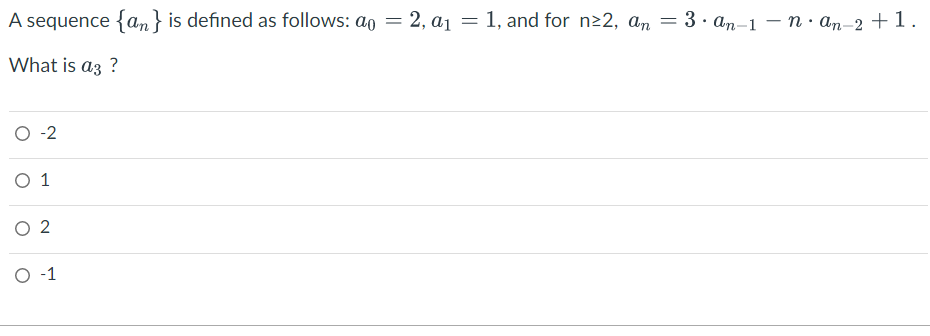 Solved A sequence {an} is defined as follows: a0=2,a1=1, and | Chegg.com