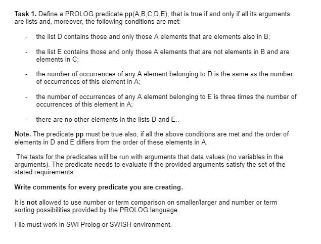 Solved Task 1. Define a PROLOG predicate pp(A,B,C,D,E), that | Chegg.com