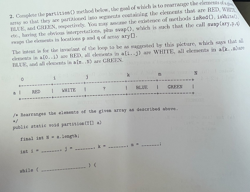 Solved 2 2. Complete the partition () method below, the goal | Chegg.com