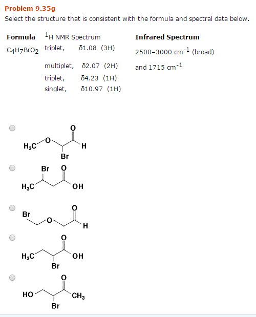 Solved Problem 9.35g Select the structure that is consistent | Chegg.com