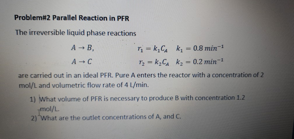 Solved Problem#2 Parallel Reaction in PER The irreversible | Chegg.com