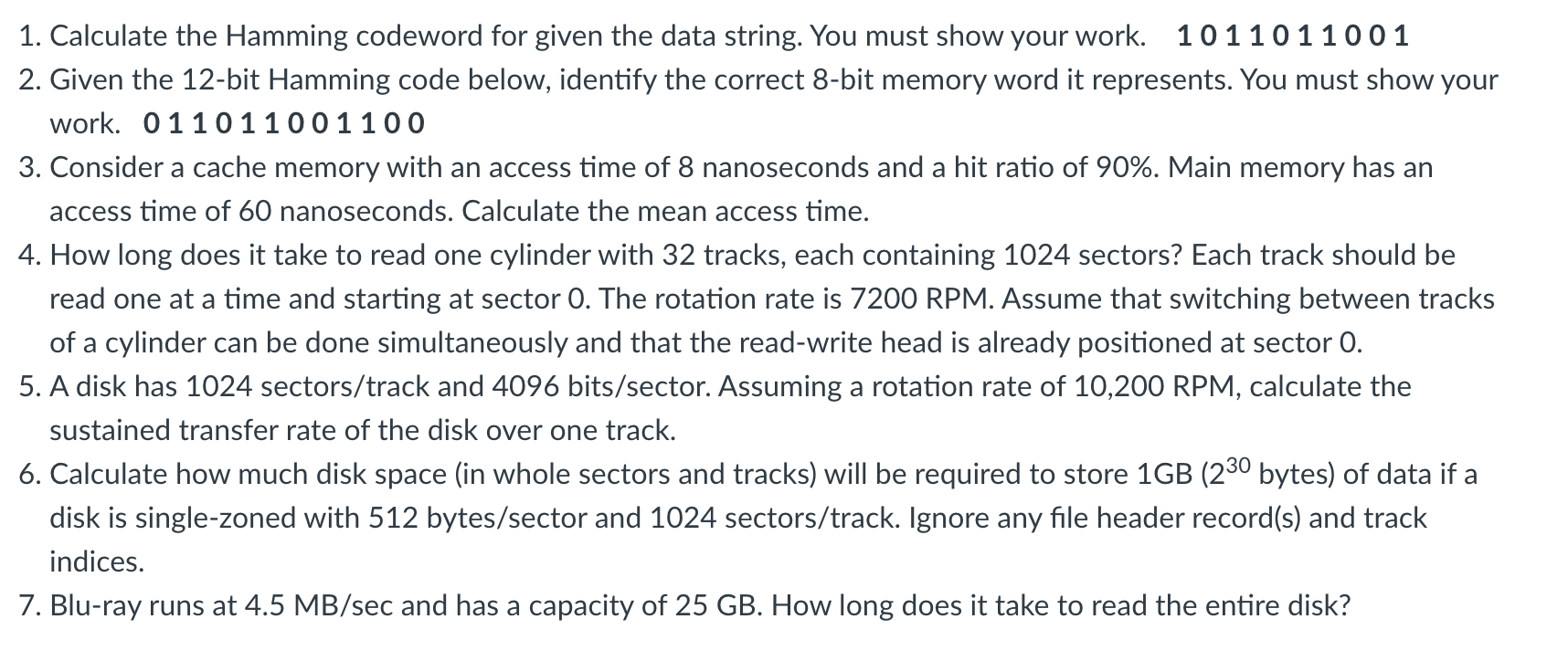 Solved 1 Calculate The Hamming Codeword For Given The Data
