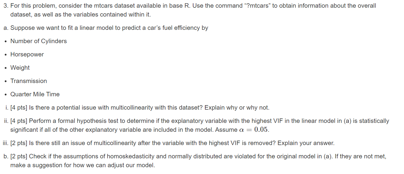 Solved 3. For this problem, consider the mtcars dataset | Chegg.com