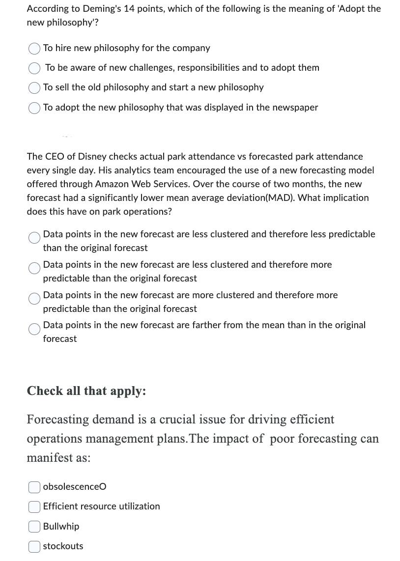 Solved According to Deming's 14 points, which of the | Chegg.com