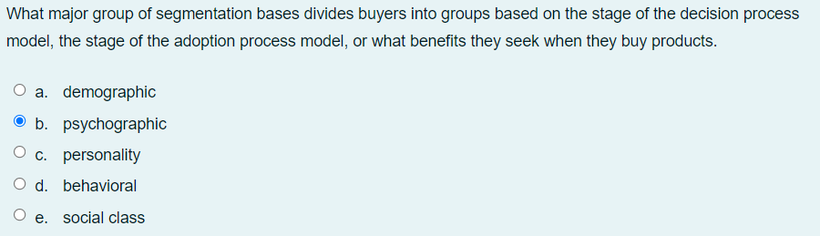 Solved What major group of segmentation bases divides buyers | Chegg.com