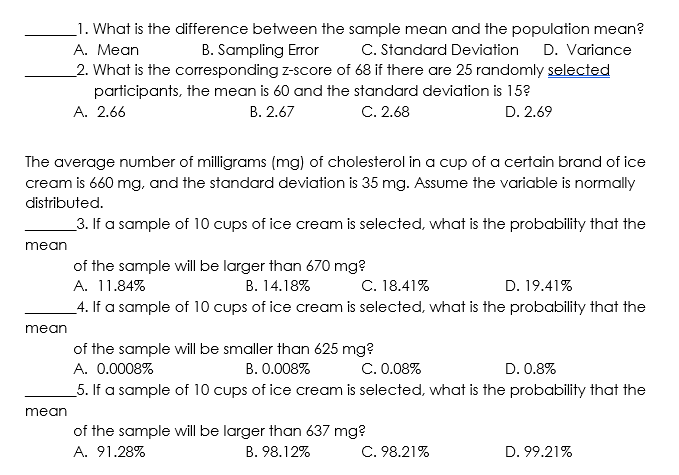 Solved _1. What is the difference between the sample mean | Chegg.com