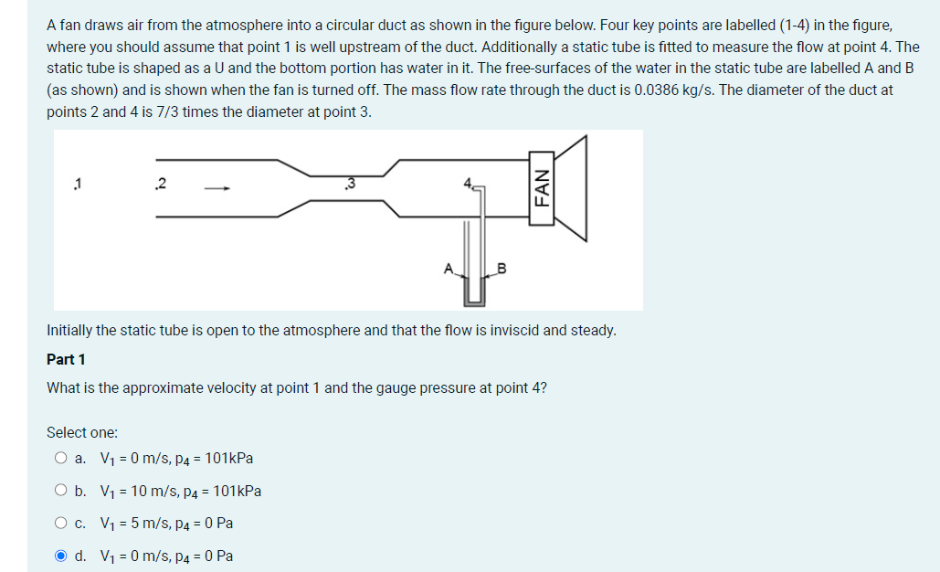 Solved A fan draws air from the atmosphere into a circular | Chegg.com