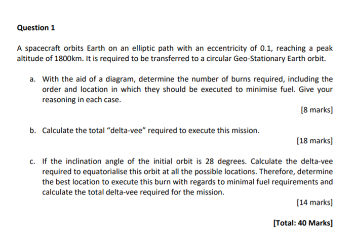 Solved Question 1 A spacecraft orbits Earth on an elliptic | Chegg.com
