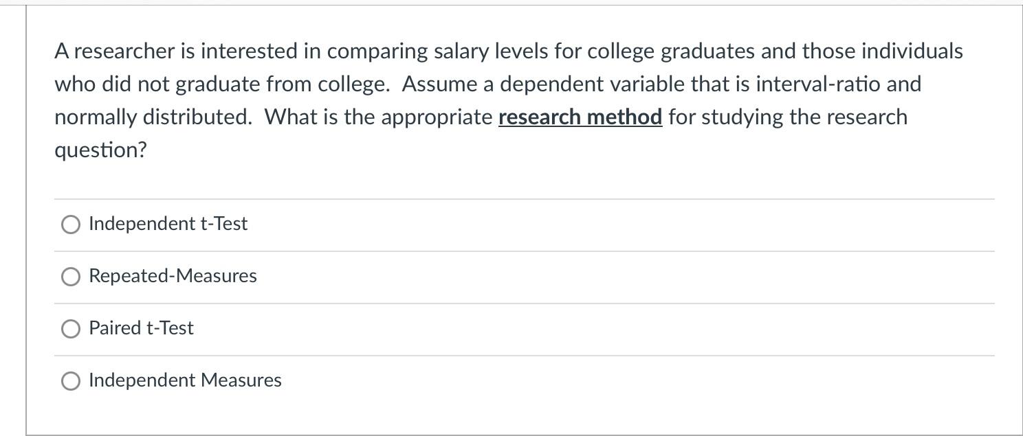 Solved A researcher is interested in comparing salary levels | Chegg.com