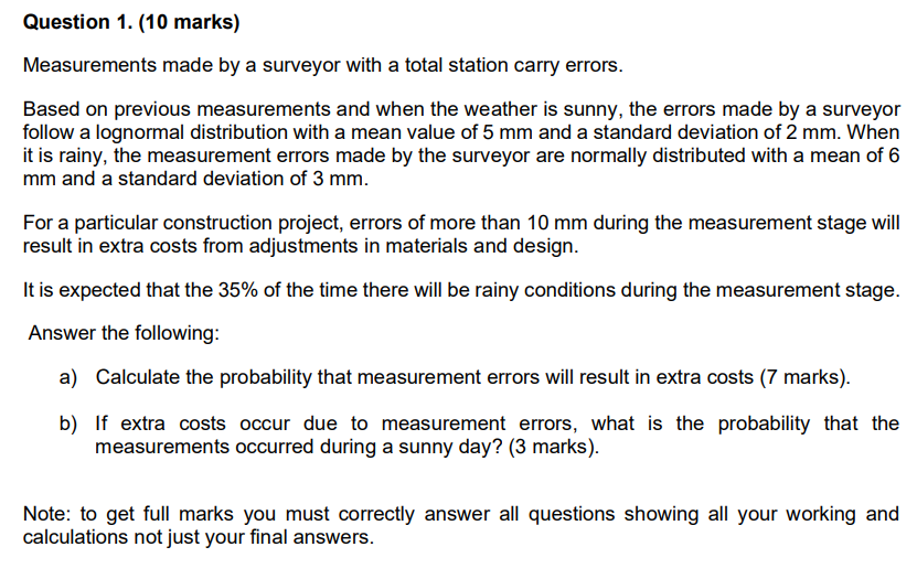 Solved Question 1. (10 marks) Measurements made by a | Chegg.com