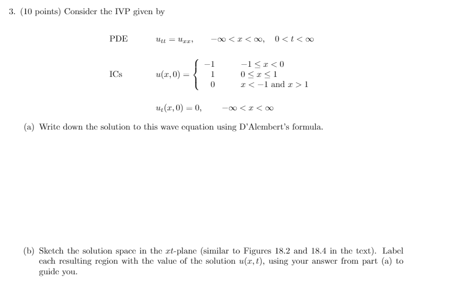 Solved 3. (10 points) Consider the IVP given by PDE U = Ur | Chegg.com
