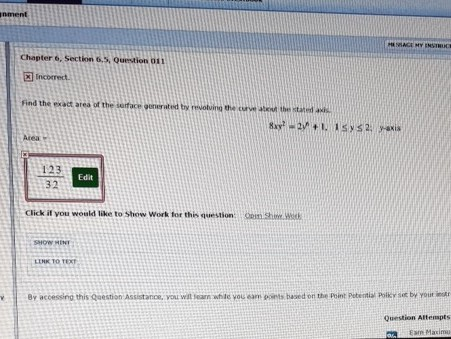 Solved inment Chapter 6, Section 6,5, Qurton 011 X Incorrect | Chegg.com