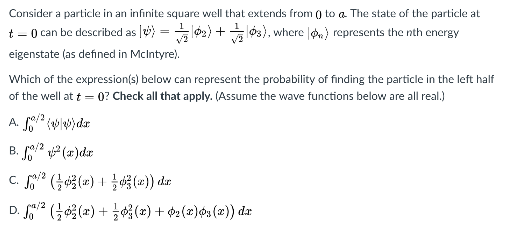 Solved Consider a particle in an infinite square well that | Chegg.com
