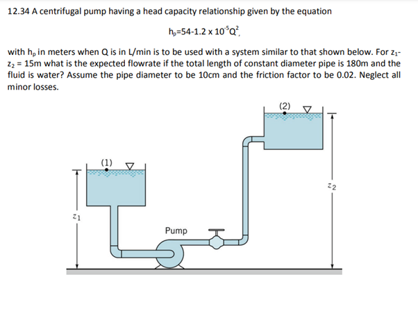 Solved 12.34 A centrifugal pump having a head capacity | Chegg.com