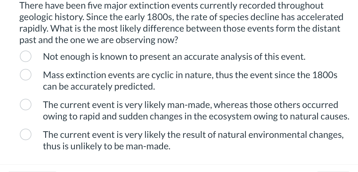 Solved There have been five major extinction events | Chegg.com
