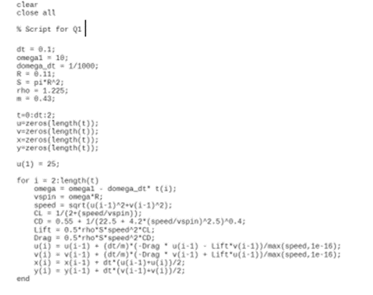 contains a script that calculates the motion of a | Chegg.com