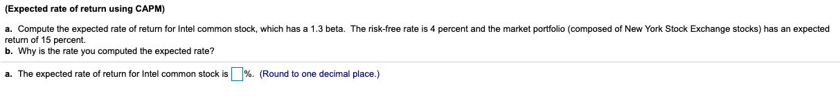 Solved (Expected rate of return using CAPM) a. Compute the | Chegg.com