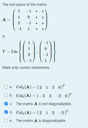 Solved The null space of the matrix | Chegg.com