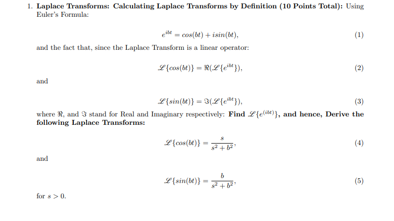 Solved 1. Laplace Transforms: Calculating Laplace Transforms | Chegg.com