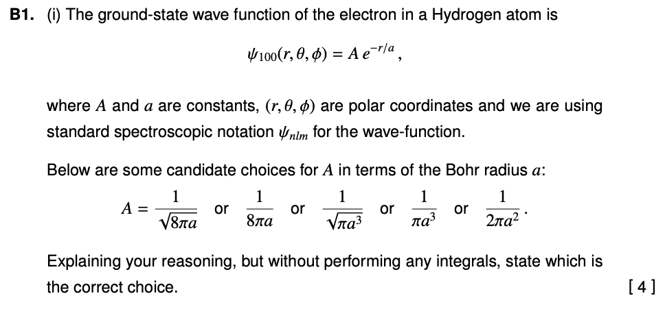 Solved B1. (i) The ground-state wave function of the | Chegg.com