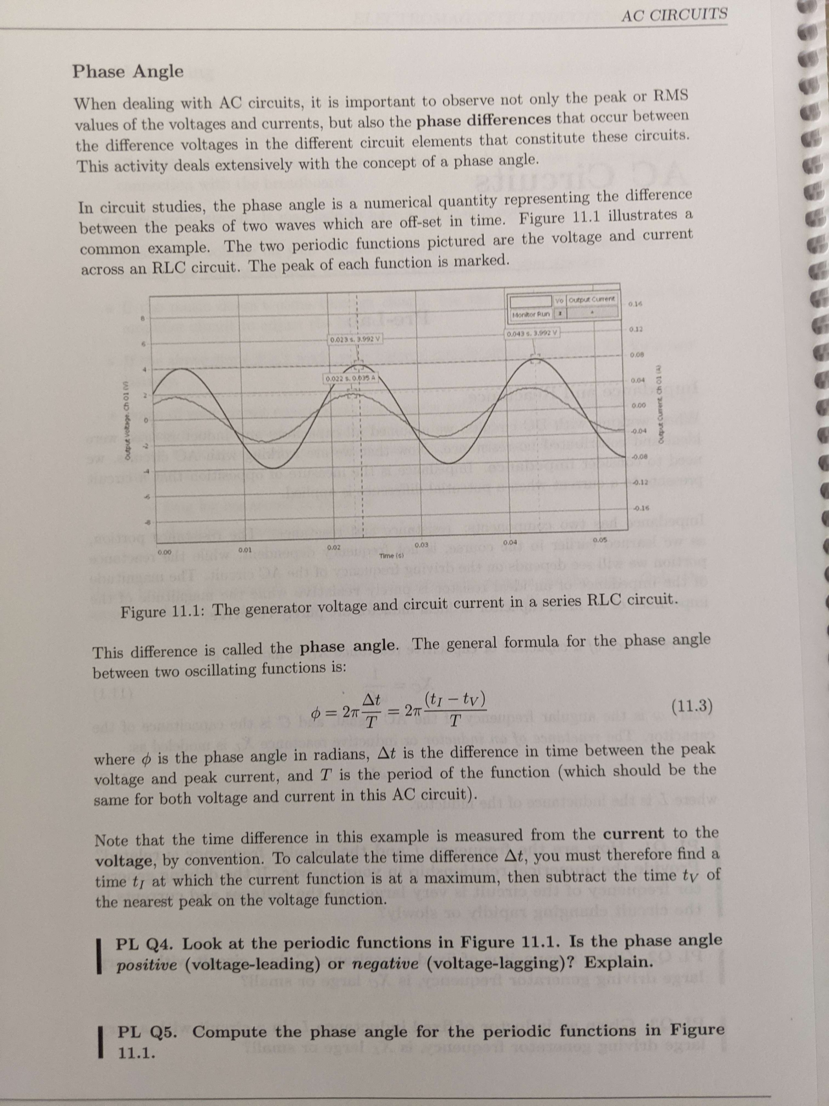 Phase Angle When dealing with AC circuits, it is | Chegg.com