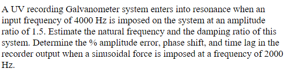 Solved A UV recording Galvanometer system enters into | Chegg.com