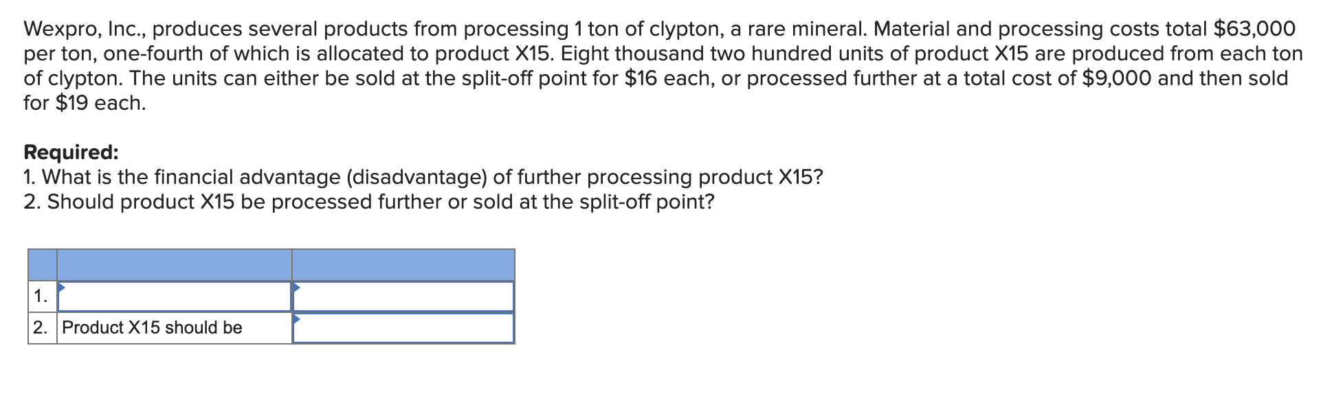 Solved Wexpro, Inc., produces several products from | Chegg.com