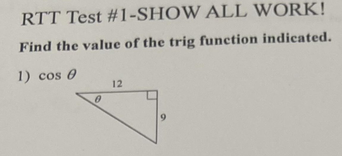 Solved RTT Test \#1-SHOW ALL WORK! Find the value of the | Chegg.com