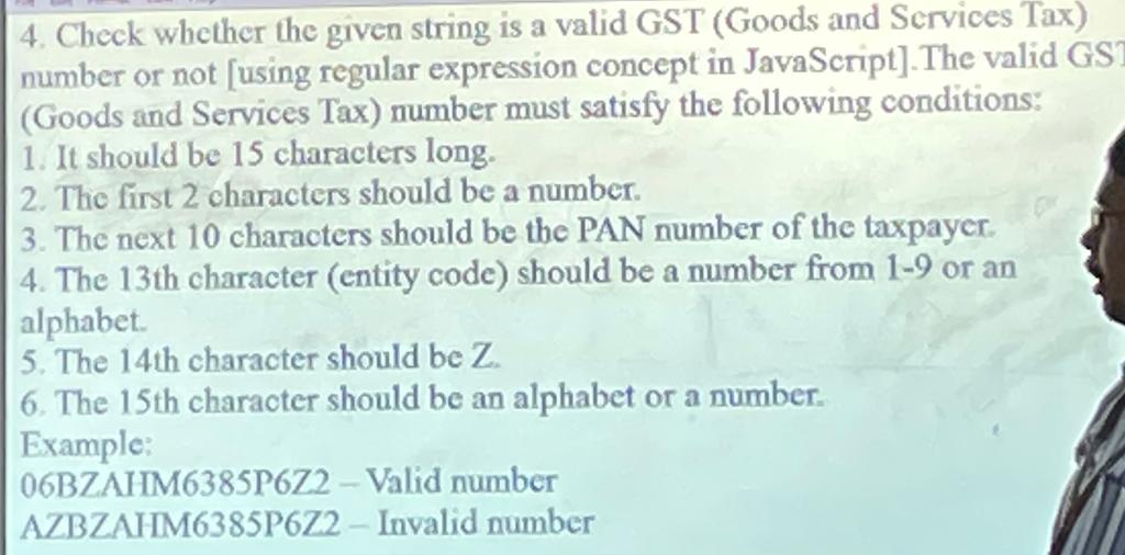 Solved 4. Check whether the given string is a valid GST | Chegg.com