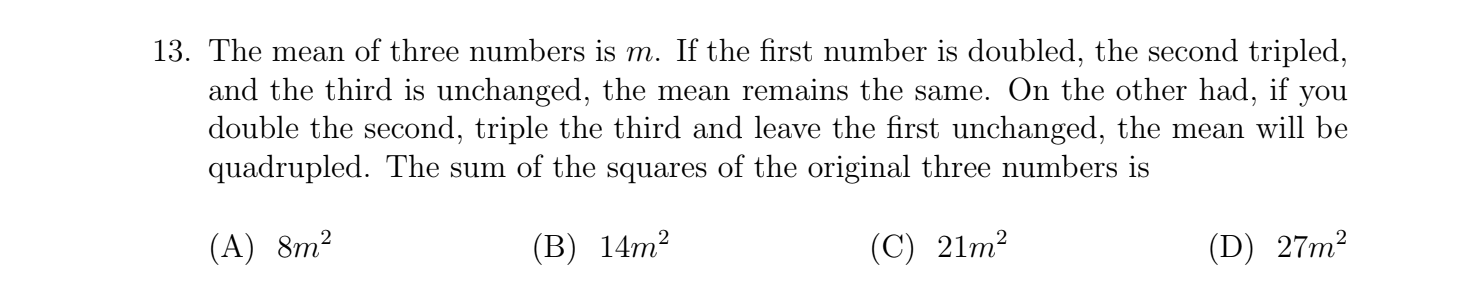 Solved The mean of three numbers is m. ﻿If the first number | Chegg.com