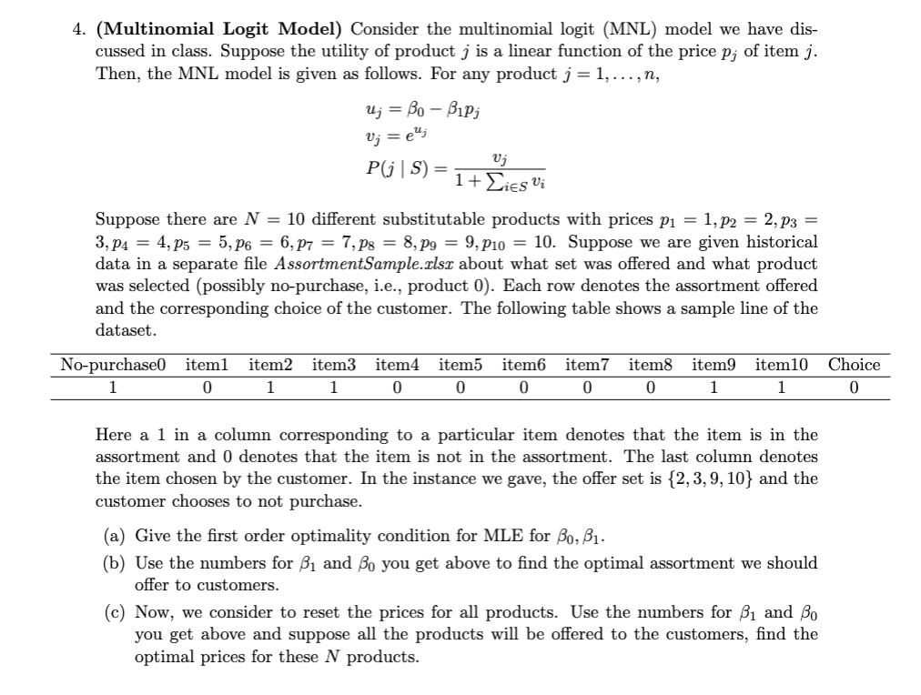 4. (Multinomial Logit Model) Consider the multinomial | Chegg.com