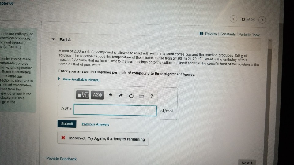 Solved pter 06 ③ 13 of 25 M Review Constants Periodic Table | Chegg.com