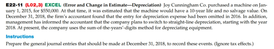 Solved E22-11 (L02,3) EXCEL (Error and Change in | Chegg.com