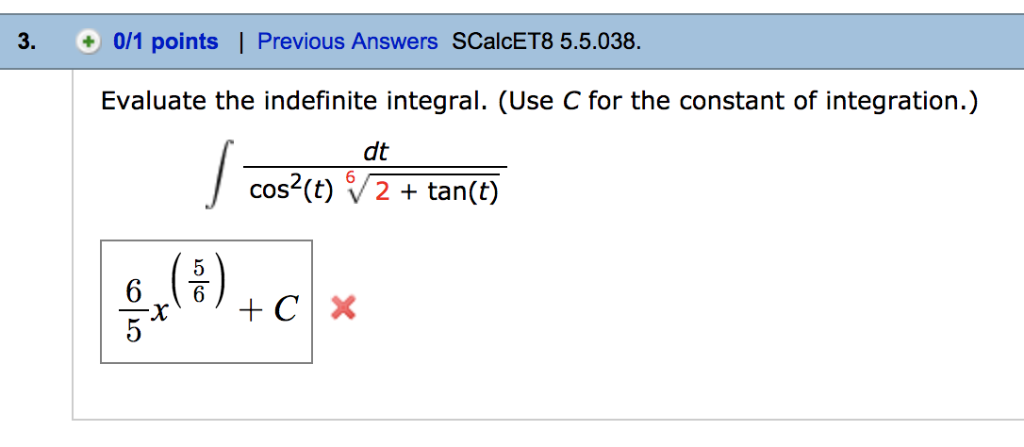 Solved 3. 0/1 points |Previous Answers SCalcET8 5.5.038. | Chegg.com