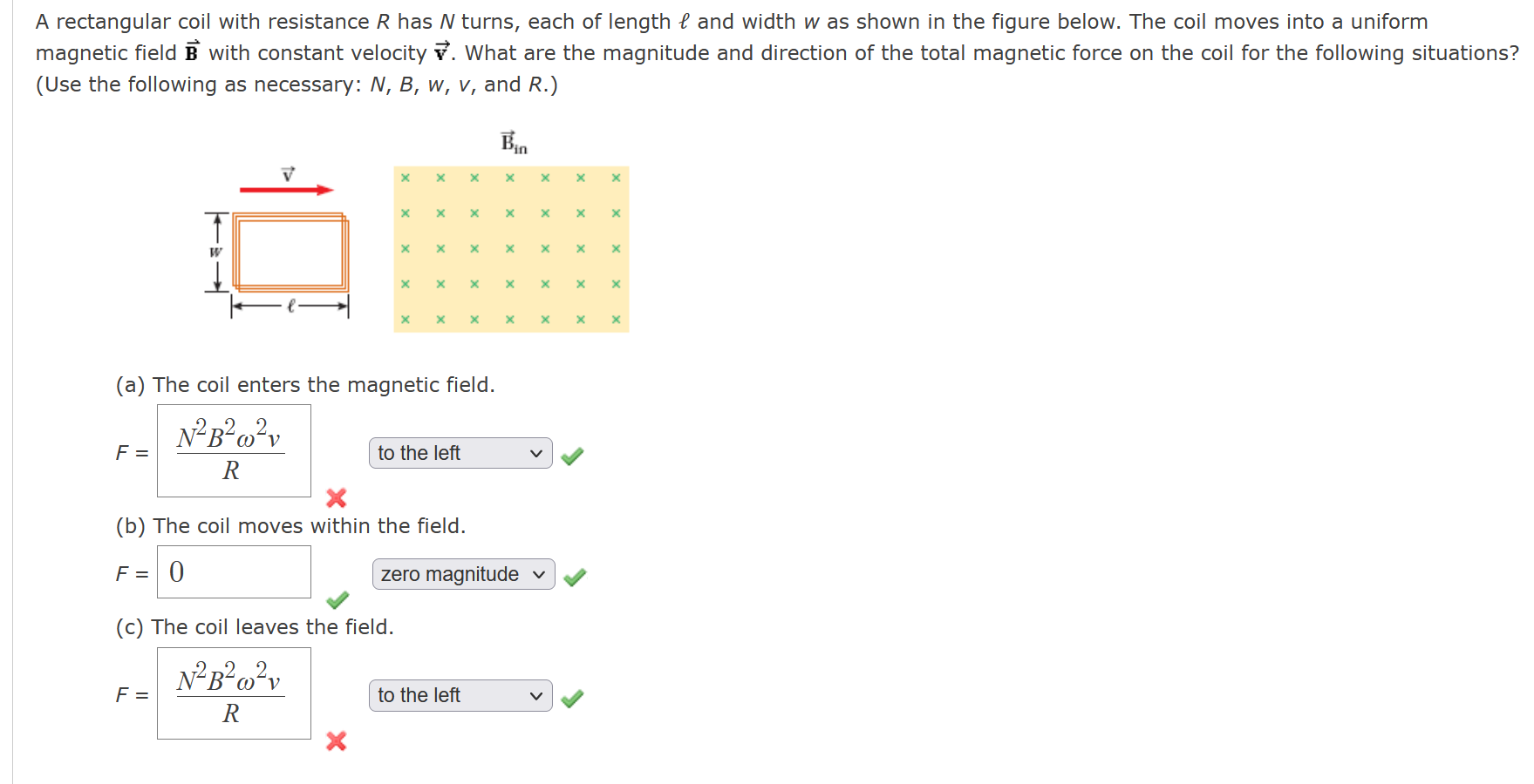 Solved A rectangular coil with resistance R has N turns, | Chegg.com