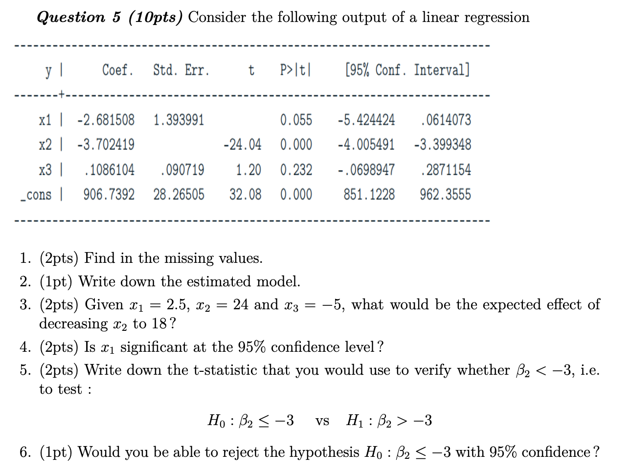 Question 5 (10pts) Consider the following output of a | Chegg.com