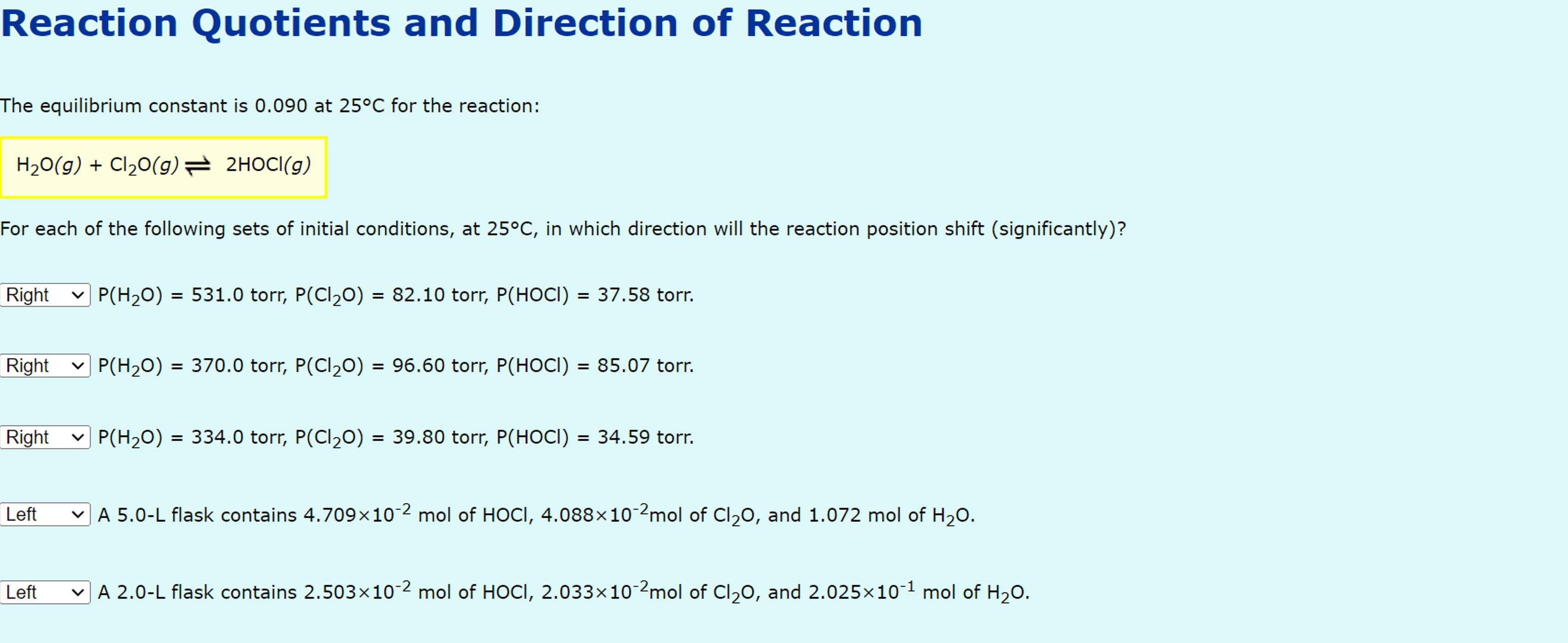 Solved Reaction Quotients and Direction of ReactionThe | Chegg.com
