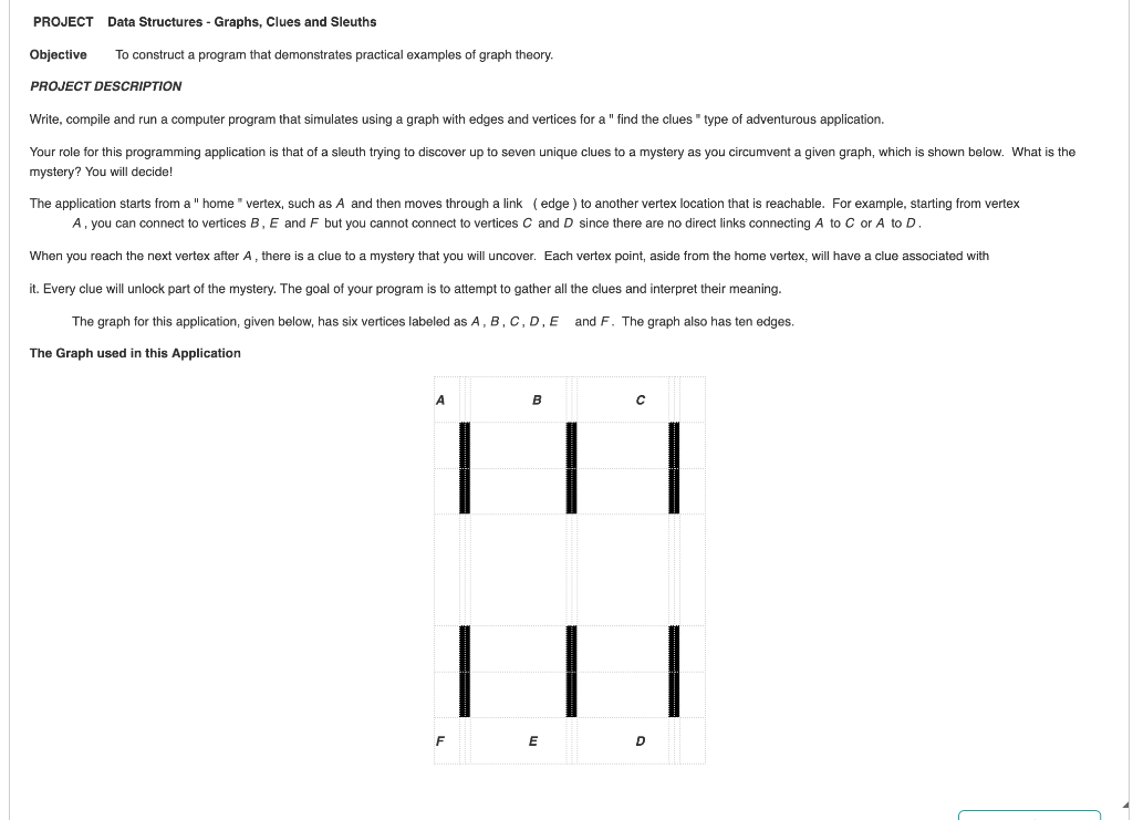 Solved PROJECT Data Structures - Graphs, Clues and Sleuths | Chegg.com